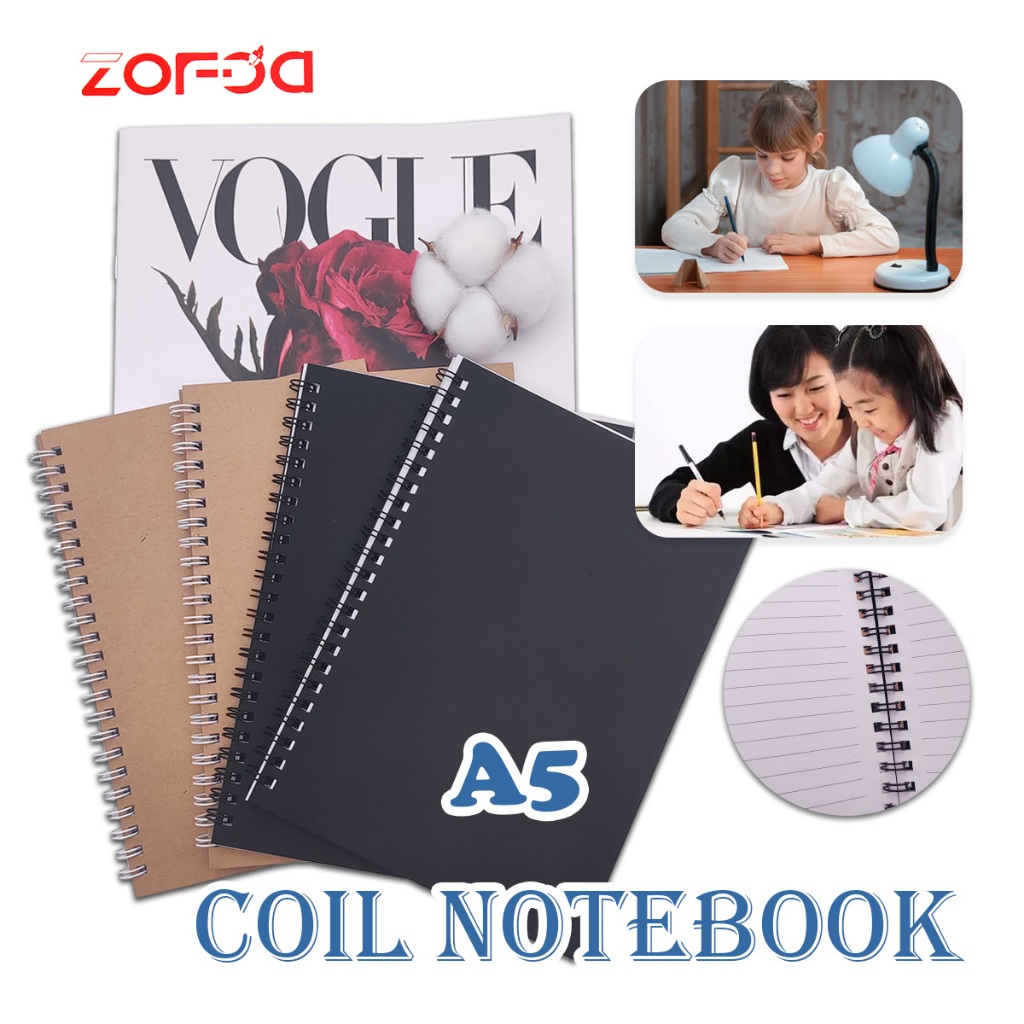 60Sheets Kraft Cover Coil Notebook A5 Double Metal Ring Writing ...