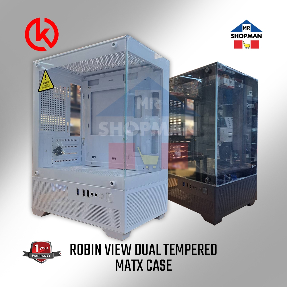 Keytech Robin View Dual Tempered Glass Black / White MATX Case PC ...