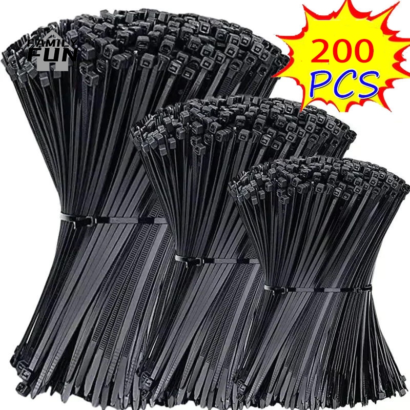 100Pcs Plastic Nylon Cable Ties Self-locking Cord Ties Straps Desktop Organizer Adjustable ...