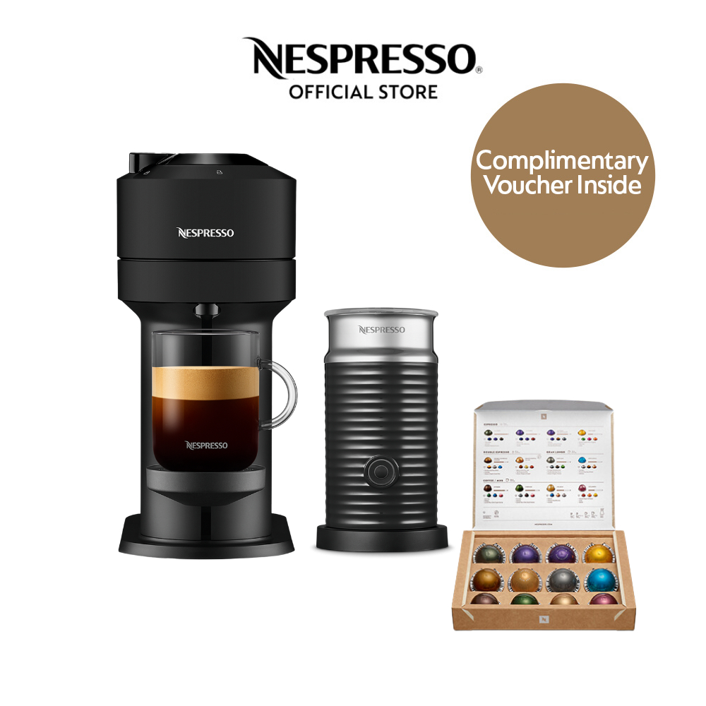 Nespresso® Vertuo Next Matt Black Coffee Machine & Aeroccino 3 Black Milk Frother Bundle ...