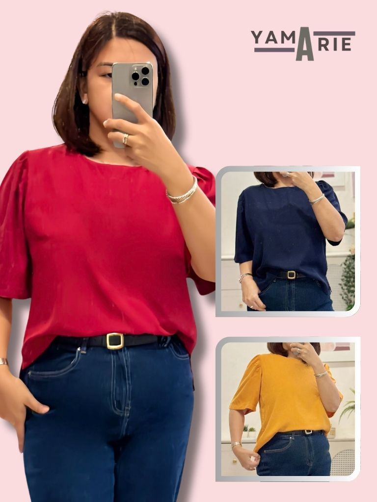 Yamari.PH Puffsleeves Round Neck Linen Top | MATILDA | Shopee Philippines