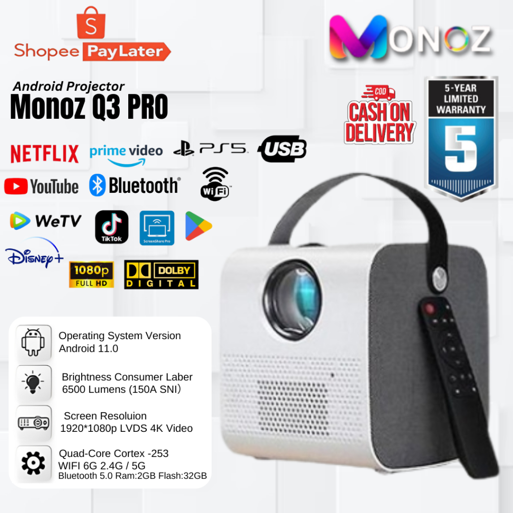 Projector Q3 PRO Portable Smart Mini 4K Full HD Projector IOS Android WiFi Bluetooth HDMI ...