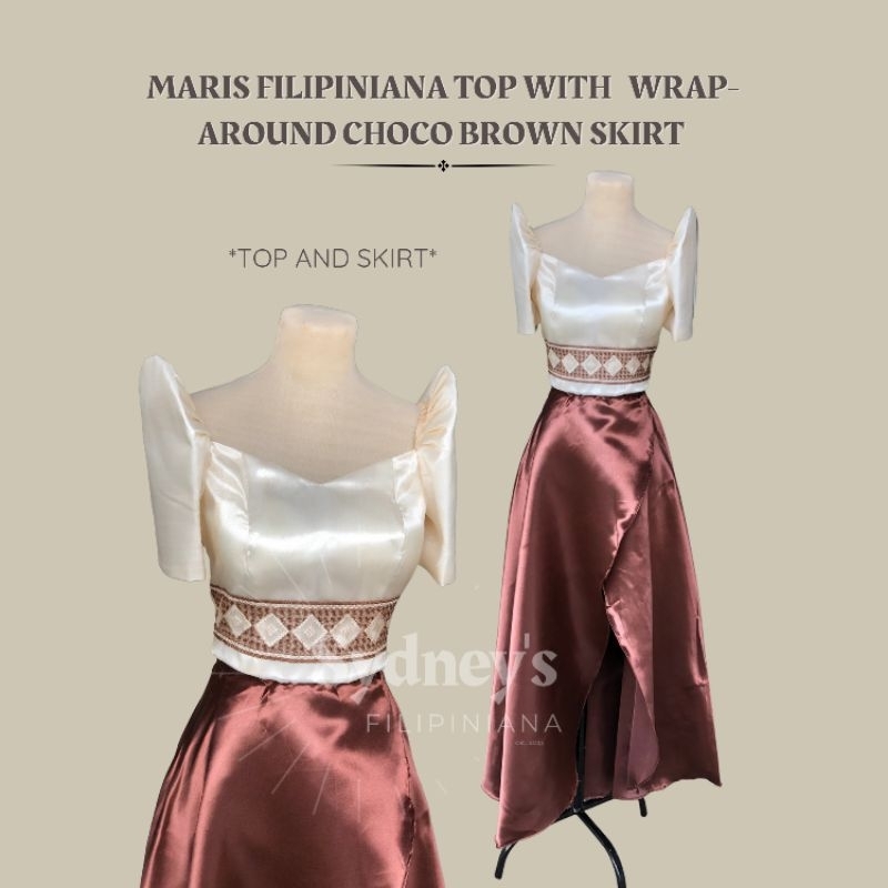Maris Modern Filipiniana Top with Wrap-Around Choco Brown Skirt High ...