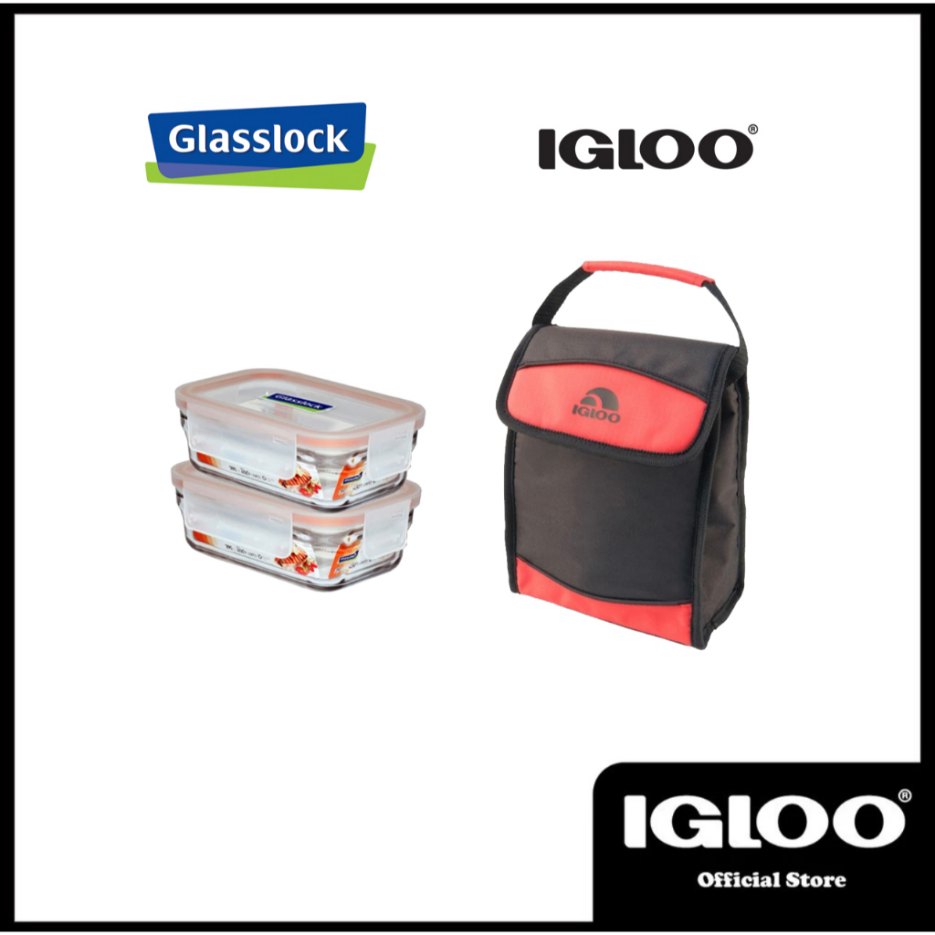 [BUNDLE] Igloo Bag It Sport Lunch Bag (Red) + 2pcs Glasslock Oven Safe ...