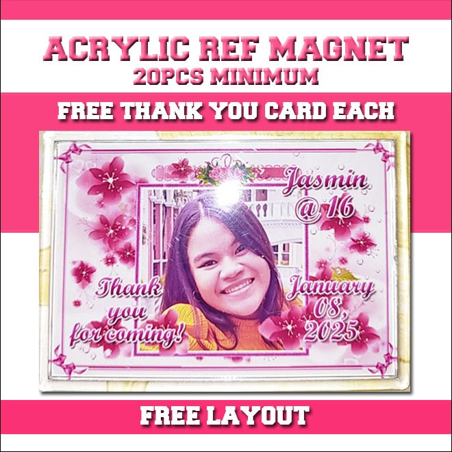 Debut Pink Theme Personalized Ref Magnet Souvenir Giveaways 18th ...
