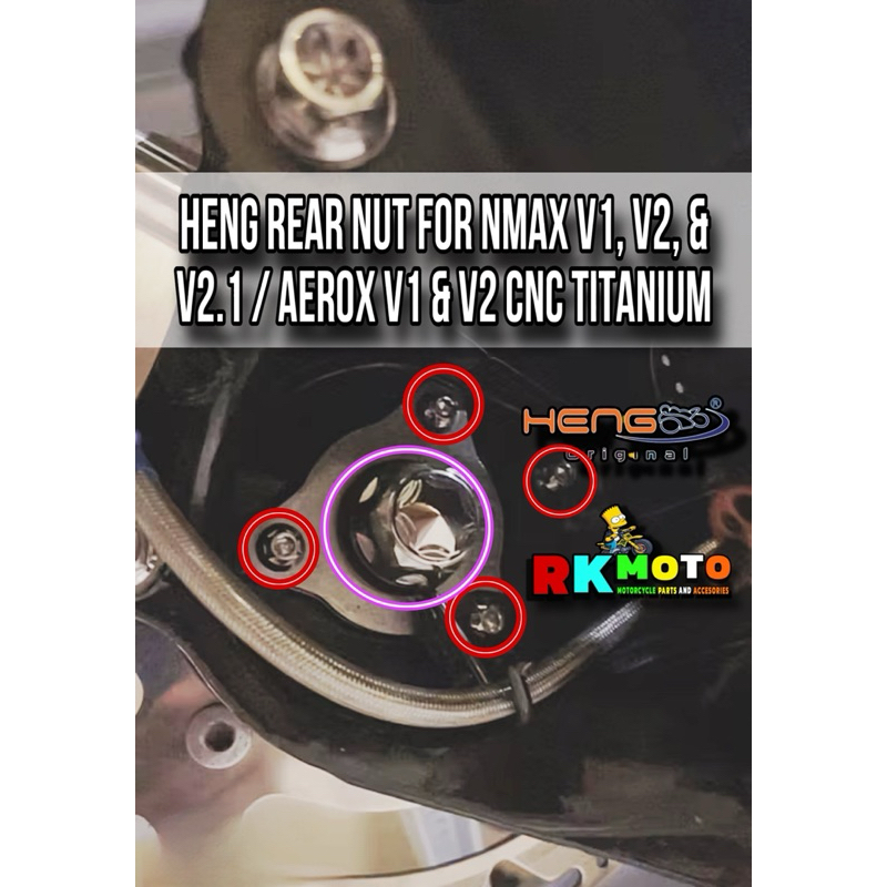 HENG REAR NUT FOR NMAX V1, V2, & V2.1 / AEROX V1 & V2 CNC TITANIUM ...