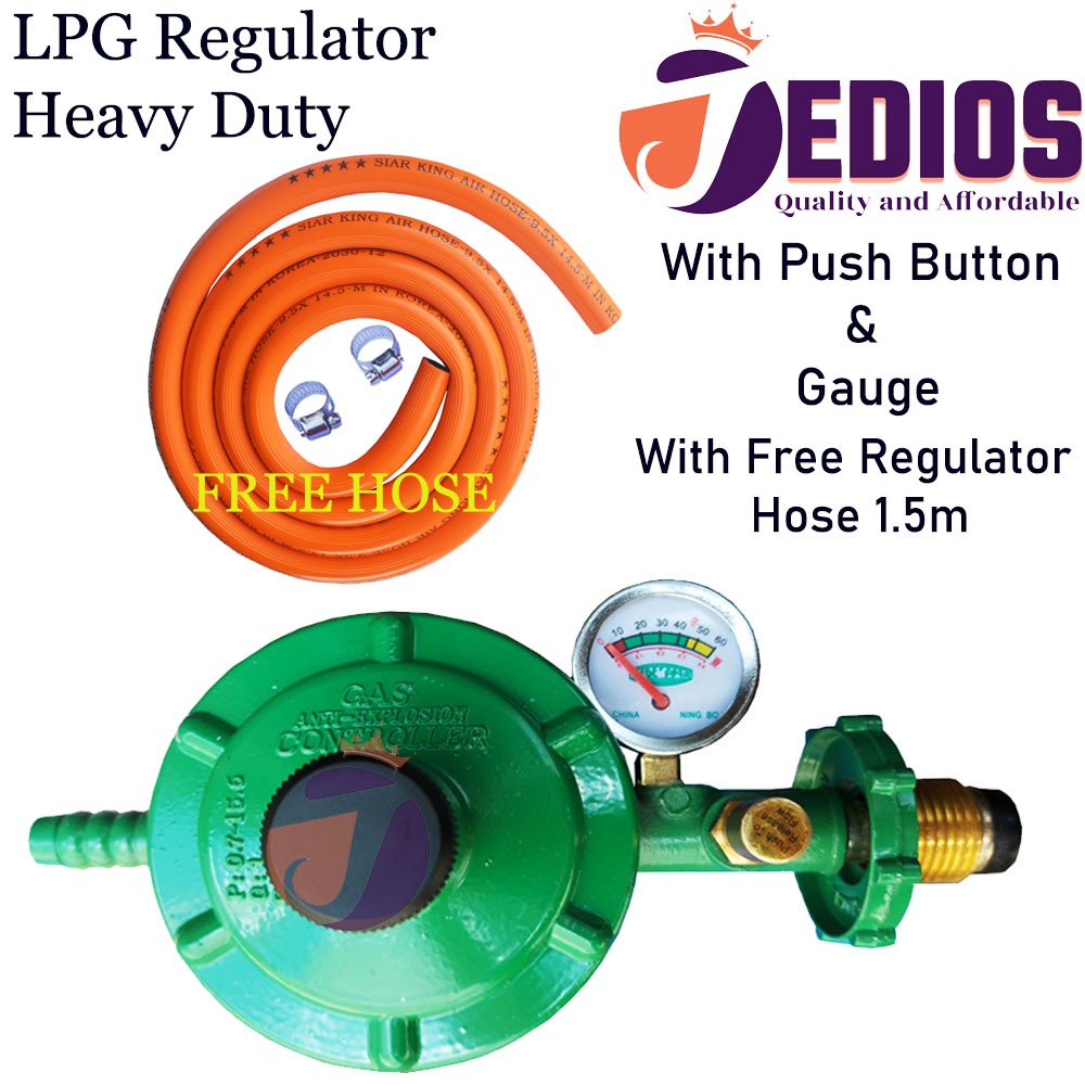 LPG Regulator push button with free hose and clamps with safety pin ...