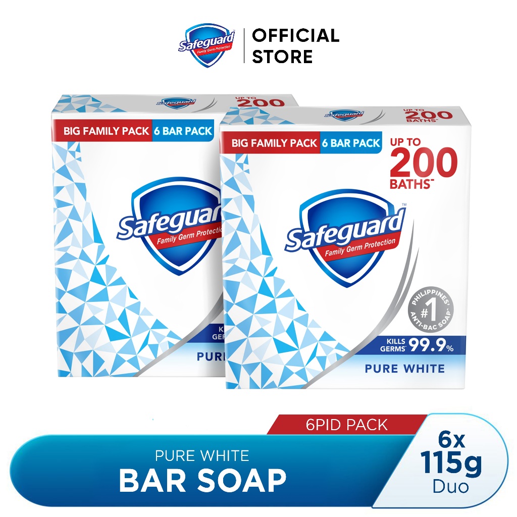 Safeguard Antibacterial Soap Bar 6pid Value Pack Pure White 115g Set of ...