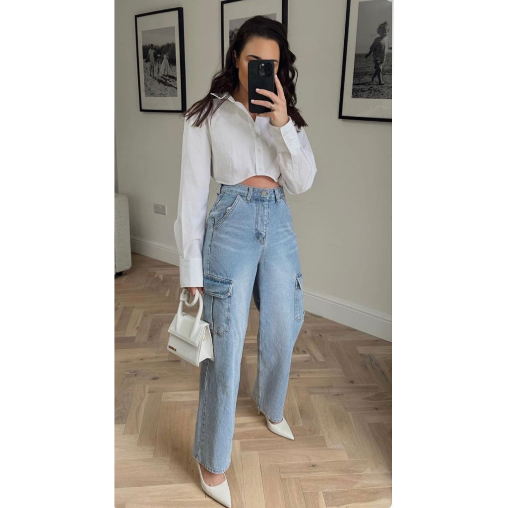 Neutrals MNL Clothing - (w/ FREEBIE)- Auth WIDELEG CARGO DENIM PANTS ...