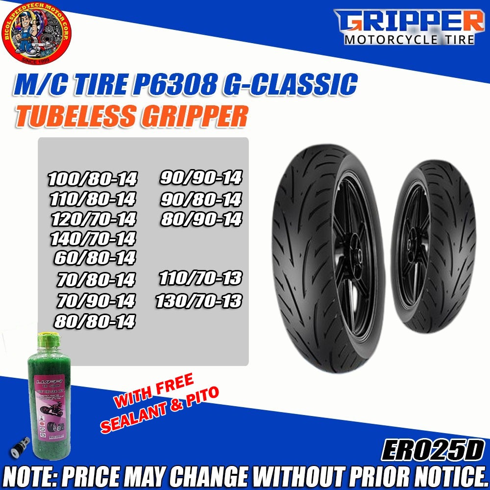 GRIPPER MOTORCYCLE TIRE TUBELESS P6308 G-CLASSIC (ER025A)W/FREE SEALANT&PITO | Shopee Philippines