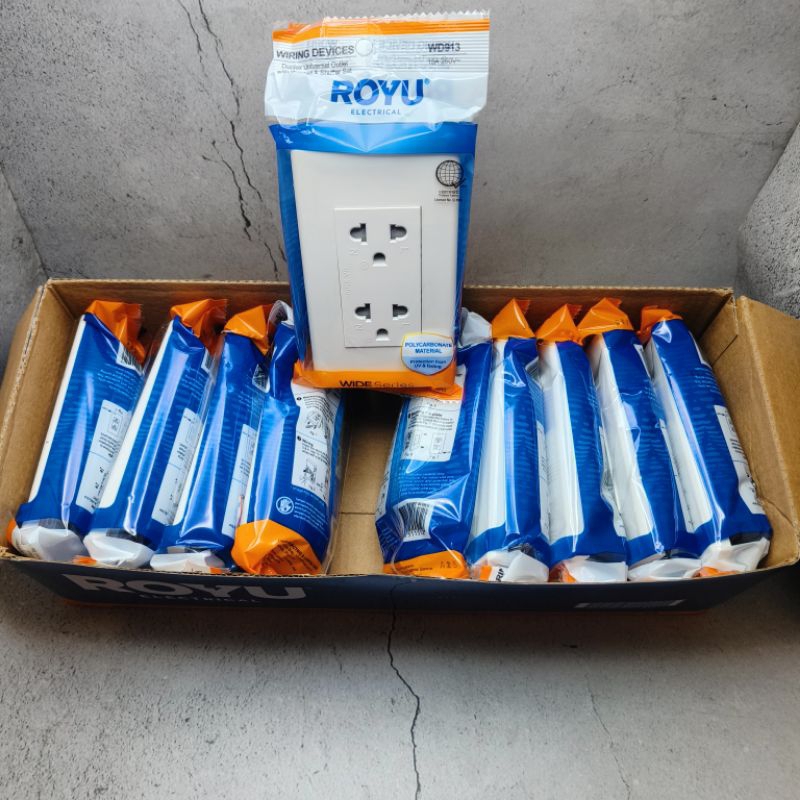 1 Box (10 pcs.) Royu Universal Duplex Outlet Wide Series with Ground ...