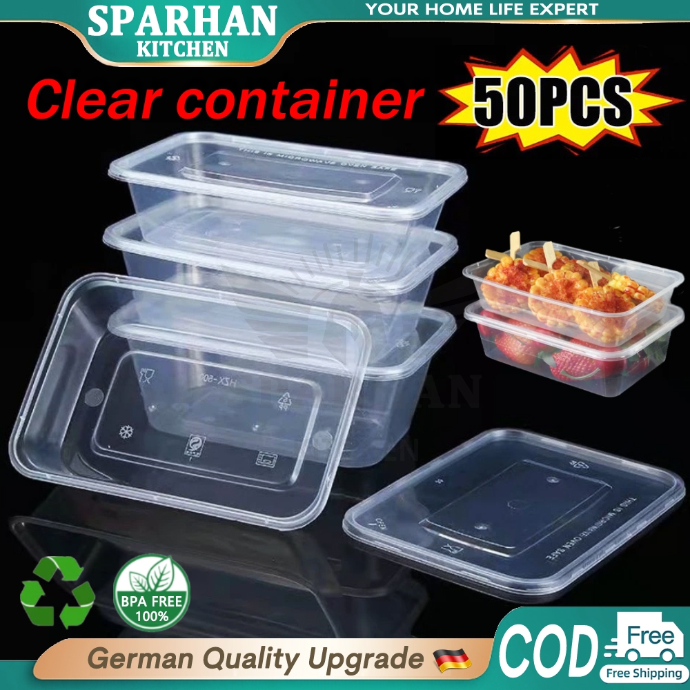 【50PCS】Rectangle Clear Microwavable Plastic Food Container Disposable ...
