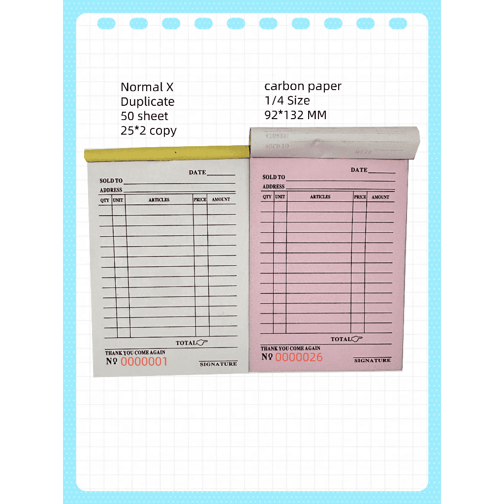 Duplicate Sold to receipt wholesale prices (50 pages 25*2 copy ...