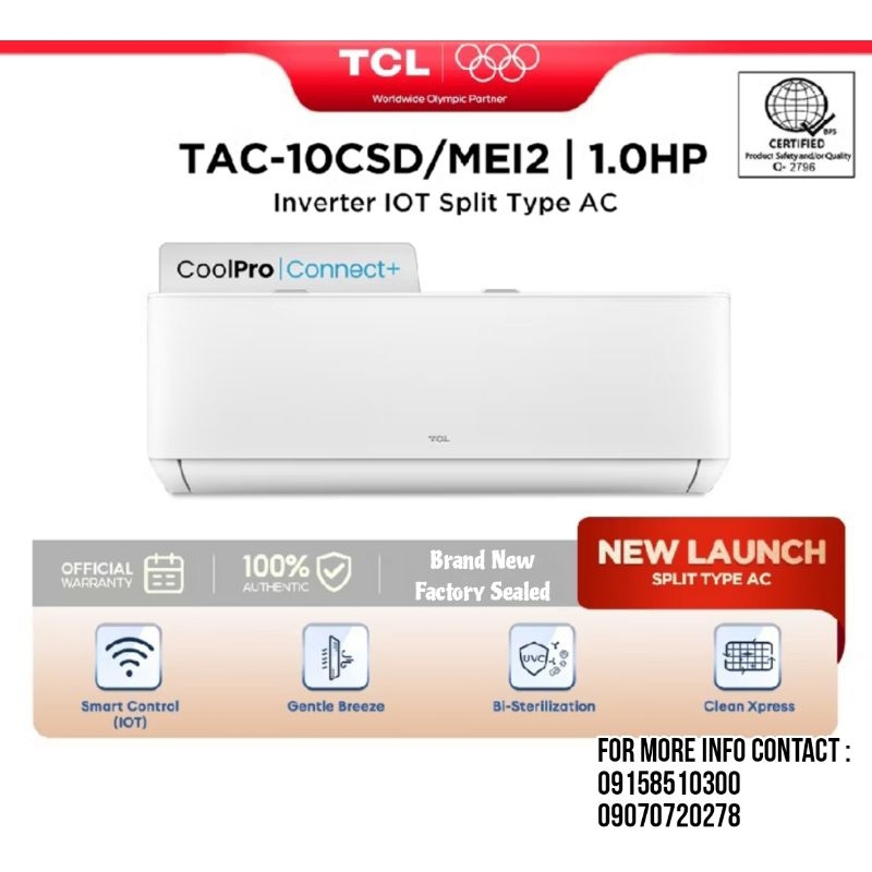 TCL 1.0hp MEI2 Coolpro UV Connect+ Inverter Split Type Aircon | Shopee ...
