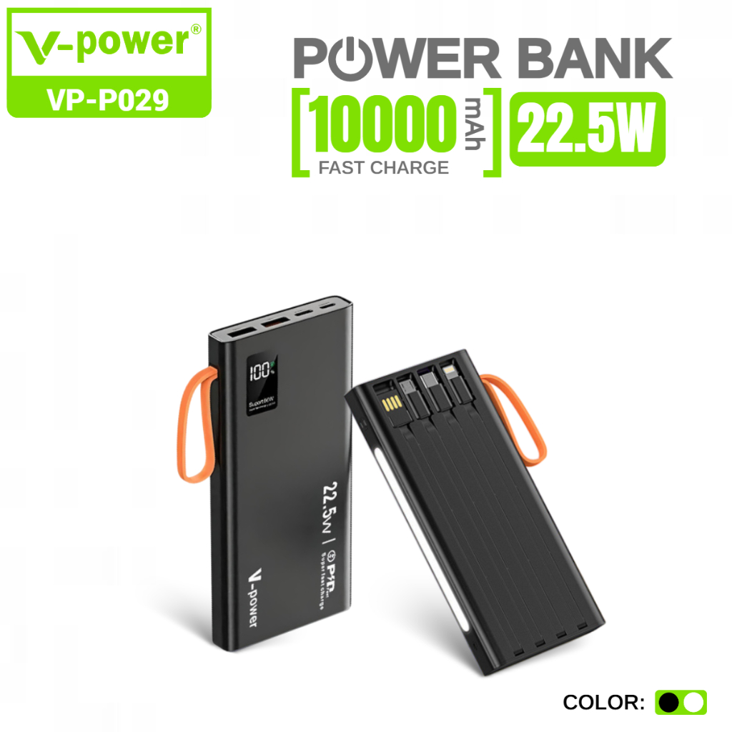 V-power P029 10000mAh Power bank 22.5watts SuperCharge with LED Flash ...
