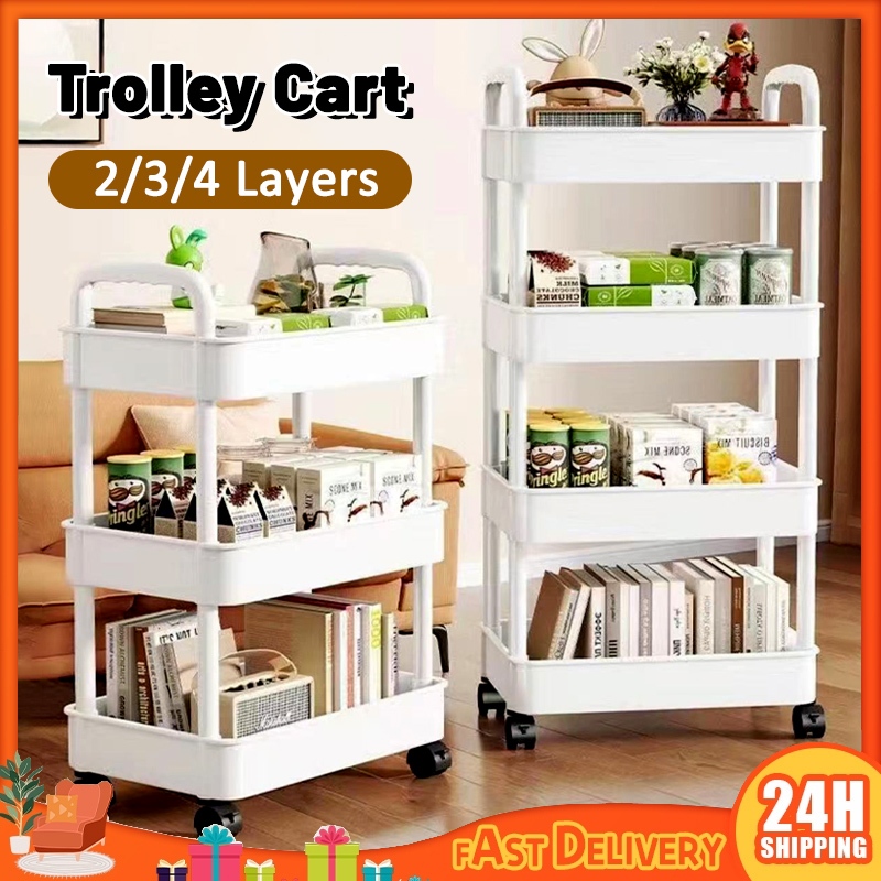 2/3/4 Plastic Layer Storage with hooks Moving Rack with Wheels ...