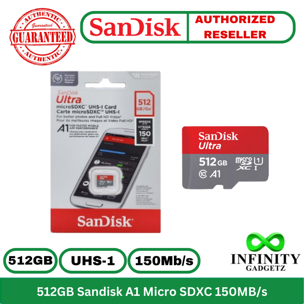 SanDisk Ultra A1 512GB Micro SD Class 10 150MB/s Memory Card SDSQUAC ...