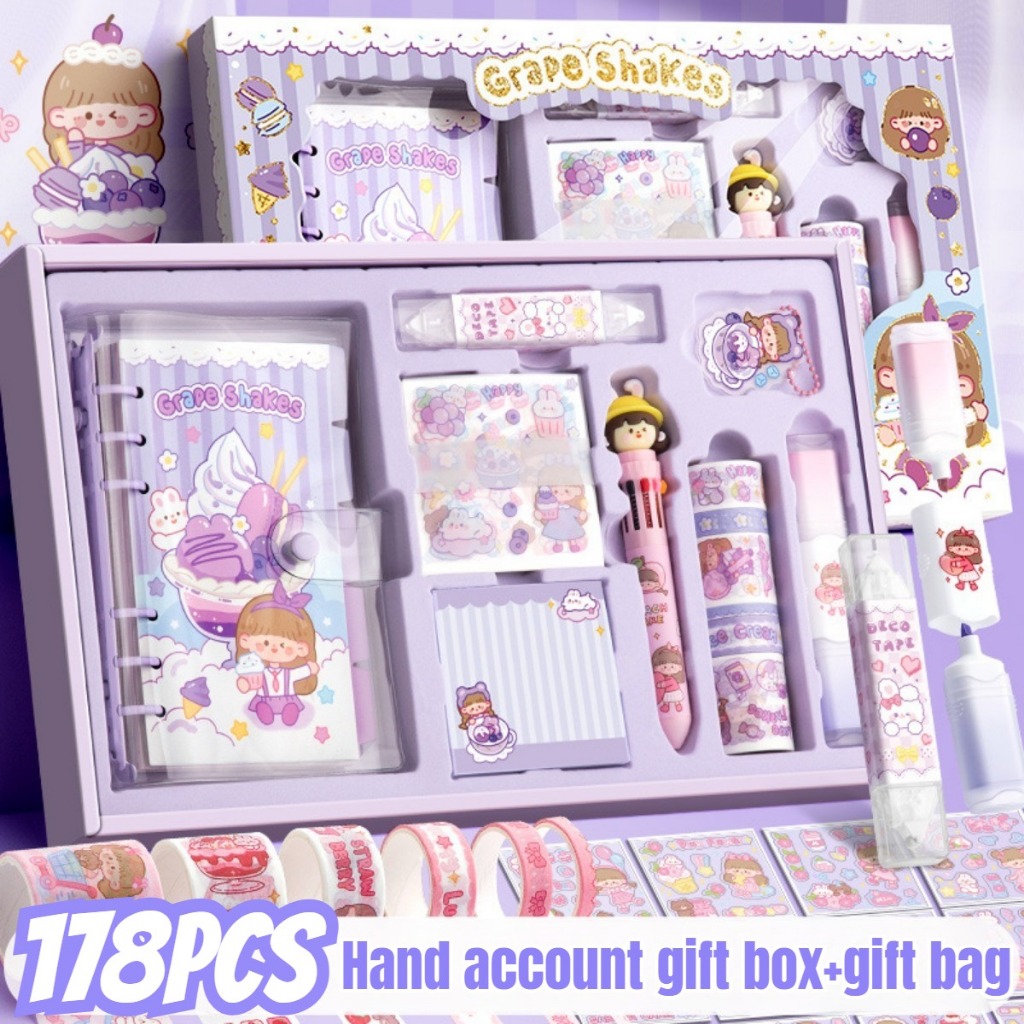 178Pcs Hand Ledger Girls Diary Notebook PVC Handbook Cute Girl Coloring ...