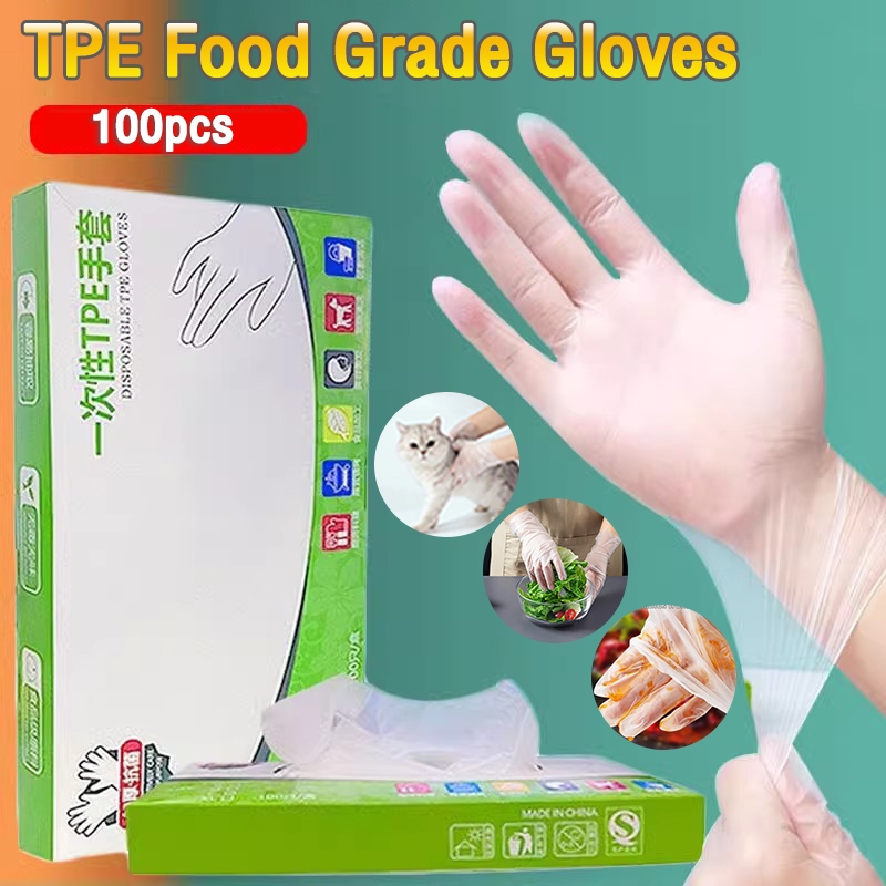 100pcs Disposable TPE Gloves Food Safe Clear Plastic Gloves for Cooking ...