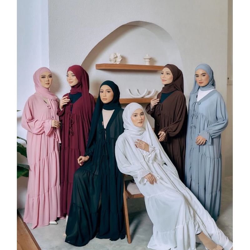 New OUTER CHIFFON DRESS SET WITH hijab chiffon matchy color | Shopee ...