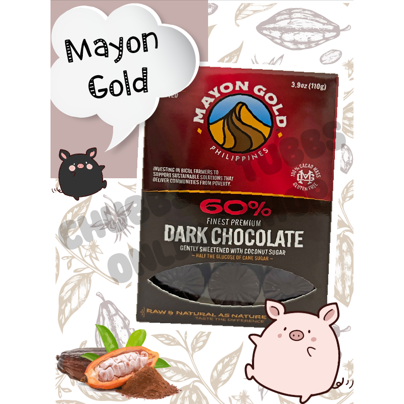 Mayon Gold 60% Finest Premium Dark Chocolate (60% Cacao Mass with 40% Organic Coconut Sugar ...