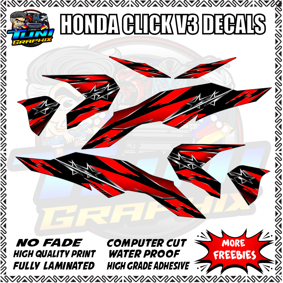HONDA CLICK 125i V3 / V4 Stripping Rising Star Decals | Shopee Philippines