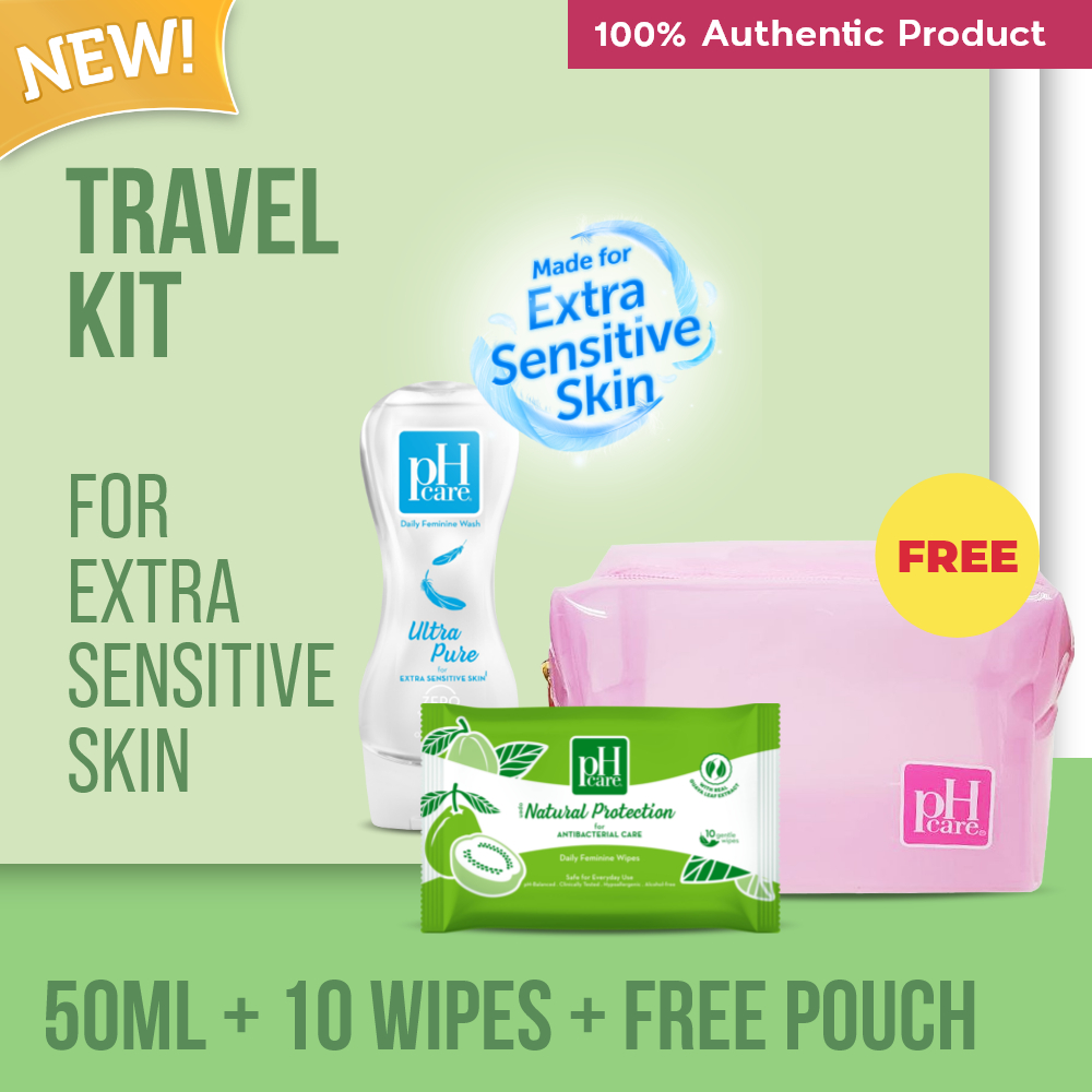 pH Care Travel Kit (pH Care Daily Feminine Wash Ultra Pure 50ml + wipes ...