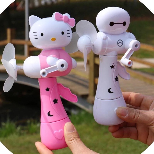 Manual fan children's hand pressure hand-cranked toy cartoon water ...
