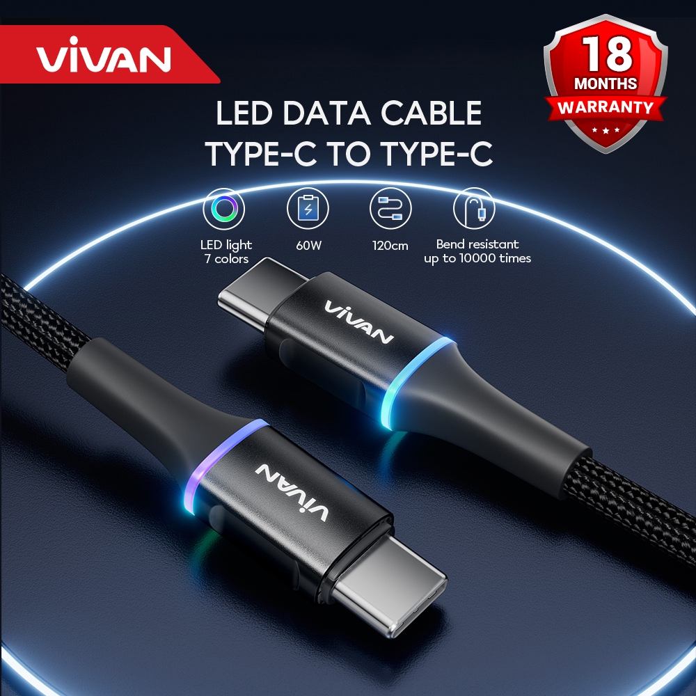 Vivan VD Series Cable QC3.0 3A 60W LED Light Quick Charge Braided Data ...