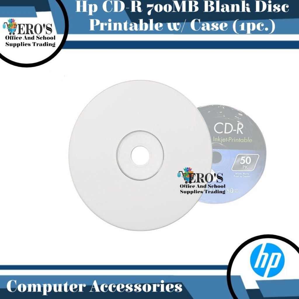 HP CD-R 700MB Blank CD (Inkjet Printable) I SOLD PER PIECE With Case ...