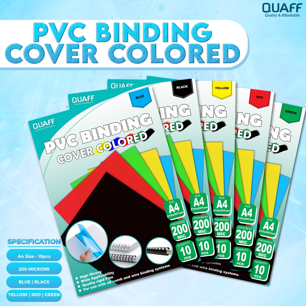 10 Sheets A4 Size PVC Binding Cover 200microns Colored Transparent ...