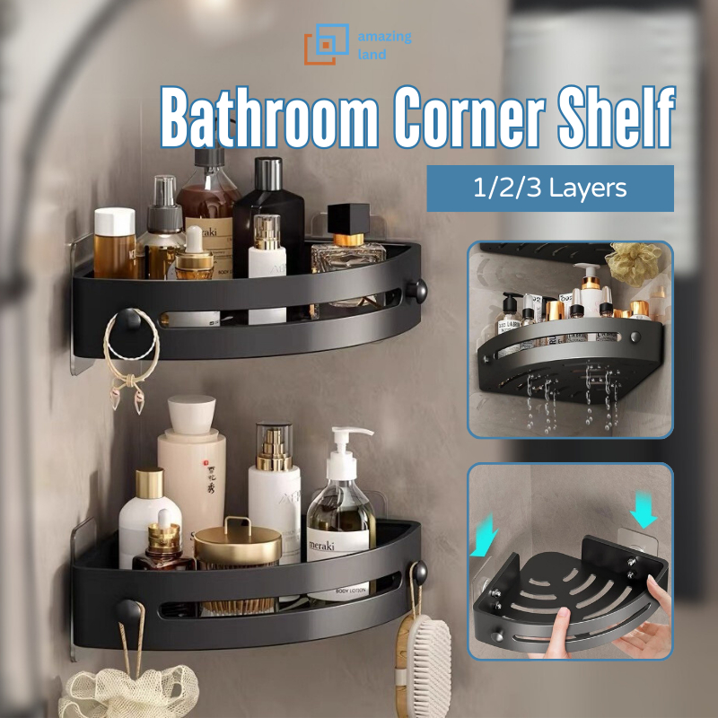 Free Punching Triangle Storage Rack Wall Mounted Bathroom Corner Shelf ...