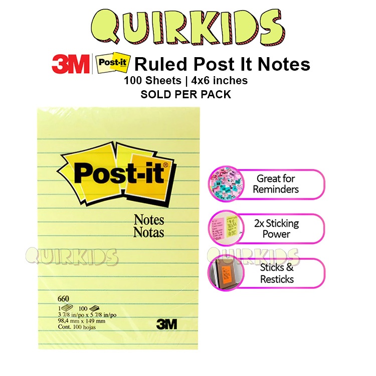 3M Ruled Post-it Notes, 4 x 6 Lined Canary Yellow [MP 660] | Shopee ...