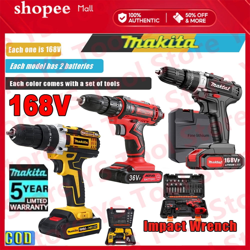 Makita 168V Cordless Electric Drill Set Electric Impact Drill With 2 Batteries [YS] | Shopee ...