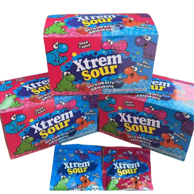30PCS/1BOX Xtrem sour candy Strawberry/Blueberry Good taste | Shopee ...