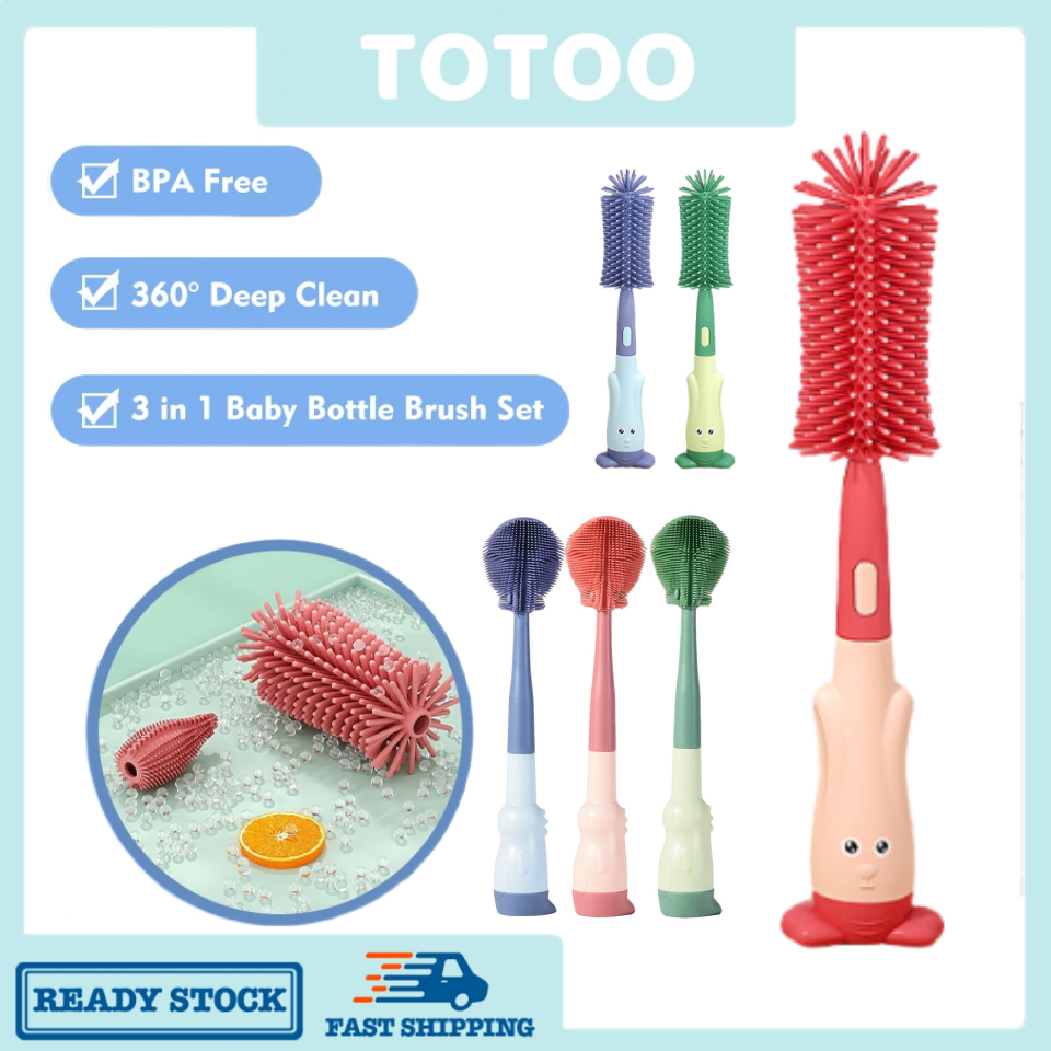 3 in 1 Non-Scratch Baby Milk Bottle Cleaner Silicone Brush Set Baby ...