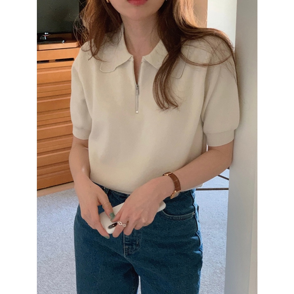Jolly Chic Zipper Collar Neck Solid Oversize Knitted Top 922 | Shopee ...