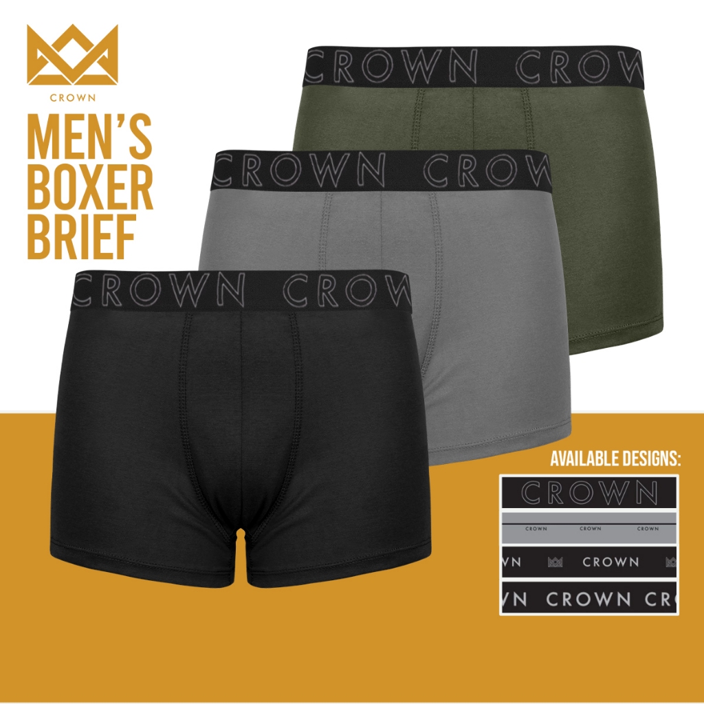Crown Mens Boxer Brief Set of 3 Garterized Design Random Color Cotton ...