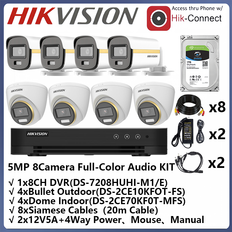 Hikvision full-color 3K with audio camera package 4/8CH HD DVR cctv kit ...