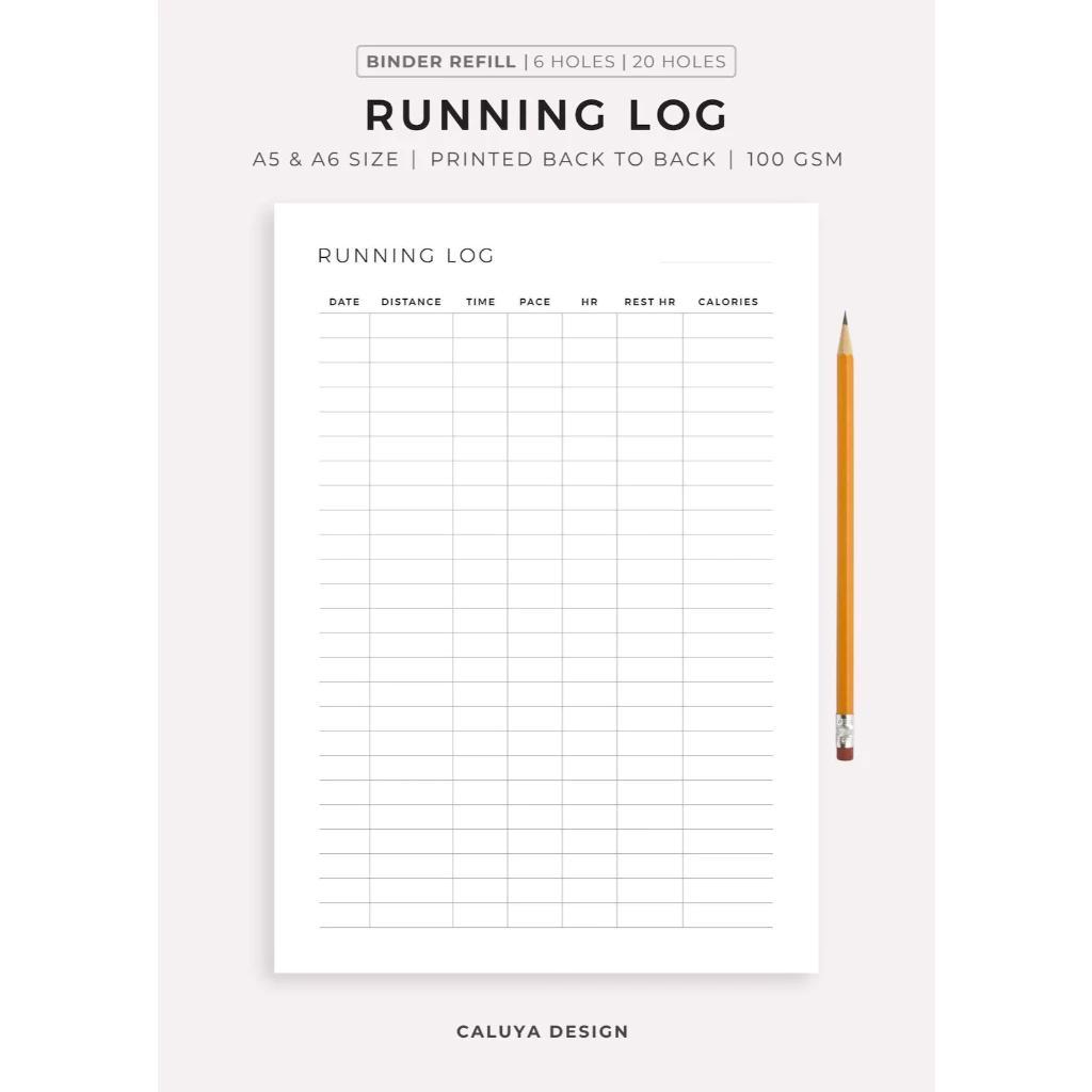 A5 A6 Running Log Planner | A5 Binder Notebook Refill Pages | Notebook ...