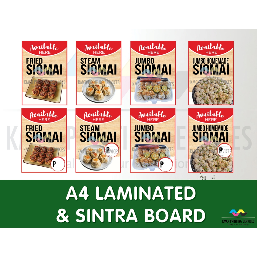 Food Signages Fried Siomai, Steam Siomai, Jumbo Siomai Laminated ...