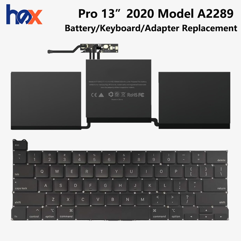 A2289 EMC3456 Model Laptop Battery, Keyboard & Adapter for Pro 13" 2020 ...