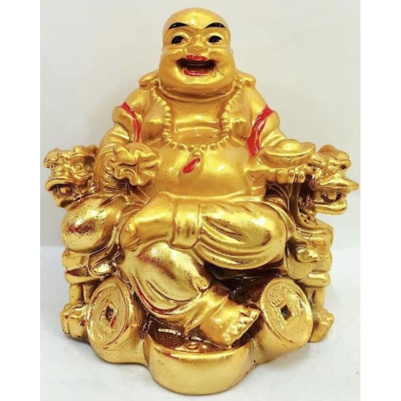 Fengshui Laughing Buddha Sitting On Dragon Chair Ingot | Shopee Philippines