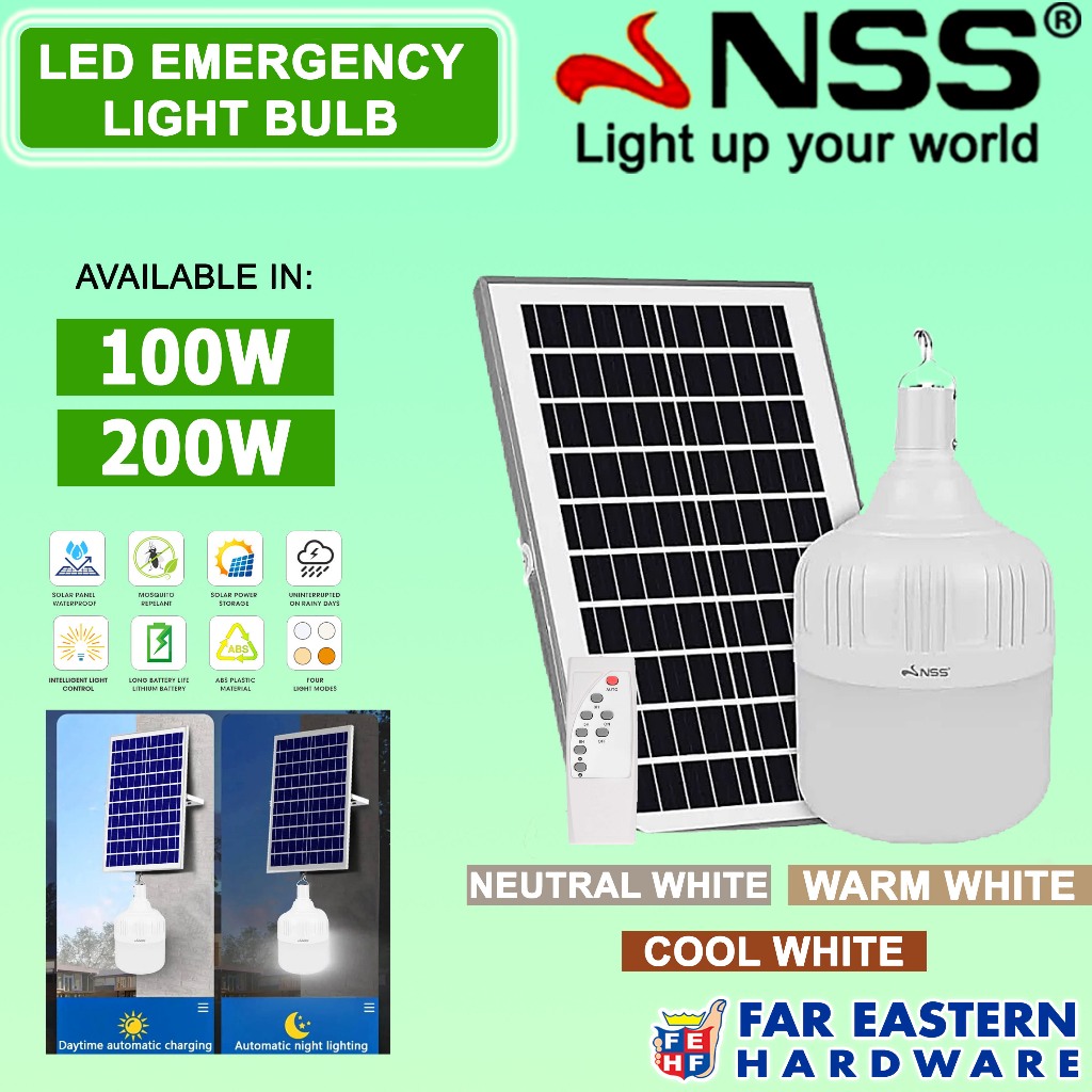 NSS LED Tricolor Solar Emergency Light Bulb 100W | 200W | Shopee ...