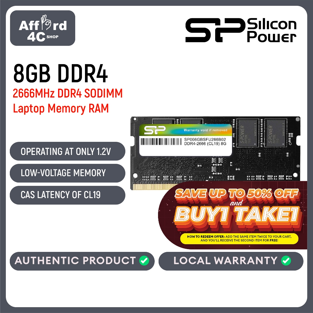 Silicon Power 8GB 2666Mhz DDR4 Non-ECC CL19 SODIMM Laptop Memory RAM ...