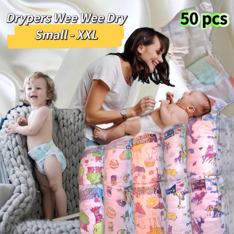 LQNY Drypers Wee Wee Dry Diapers 50's SUPER DRY UP TO 10HRS BABY ...