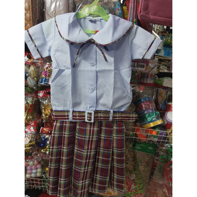 COMPLETE SET SCHOOL UNIFORM MAROON CHECKERED SKIRT AND BLOUSE WITH ...