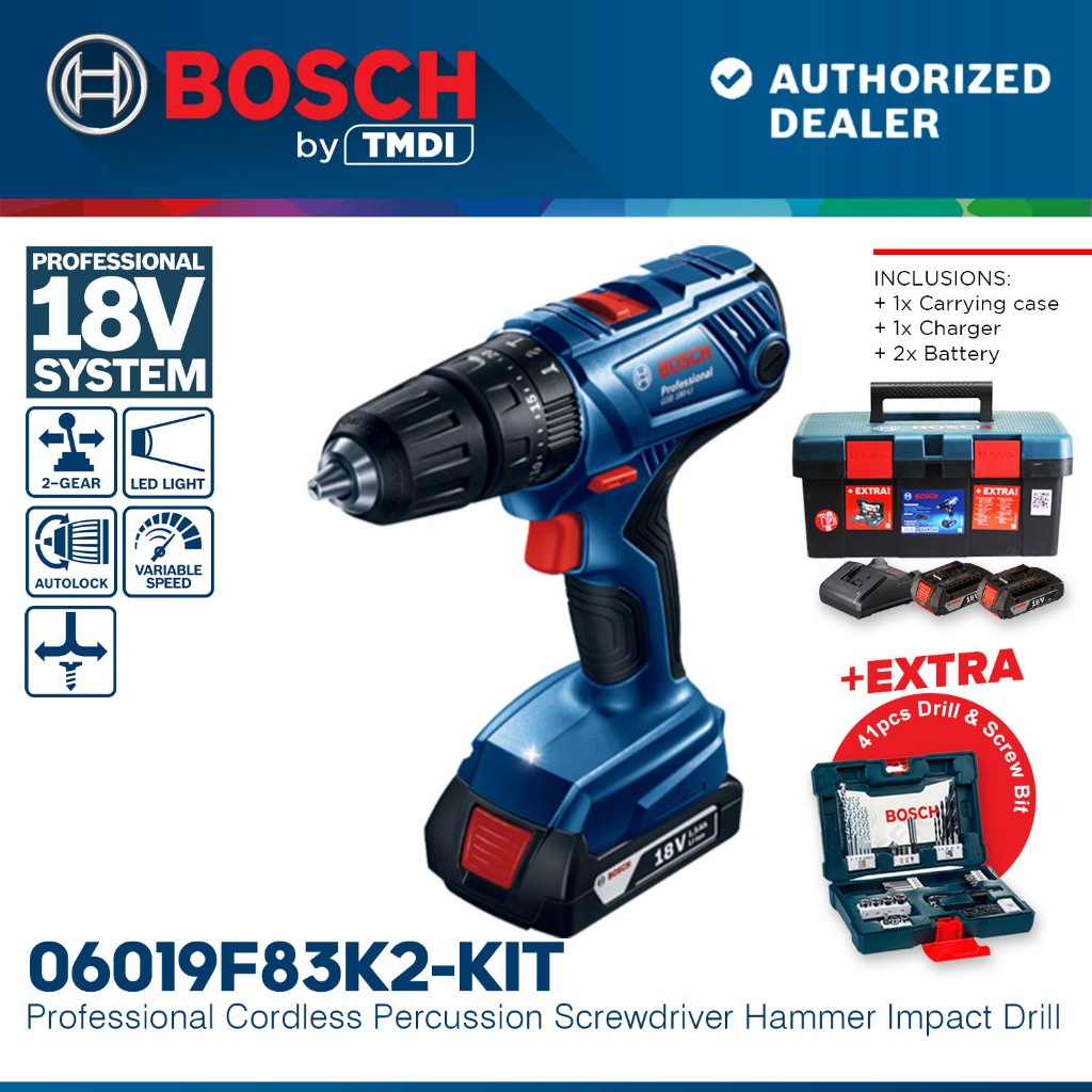 (COMBO KIT)BOSCH Cordless Percussion Screwdriver Hammer Impact Drill ...