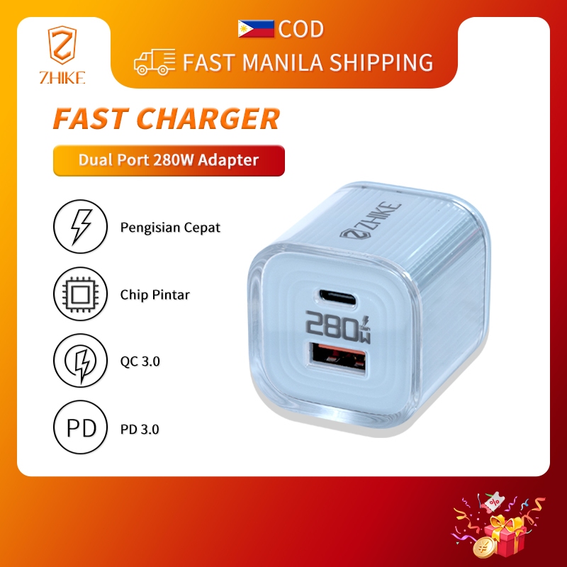 ZHIKE Dual Port 280W Adaptor Super Fast Charger US Plug Mini Compact ...