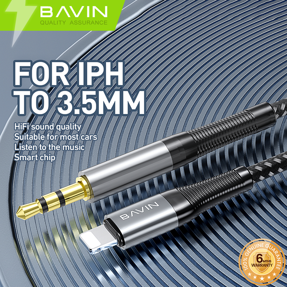 BAVIN AUX29 iPh to 3.5mm Jack Audio AUX Cable w/ Stereo Sounds Mic ...
